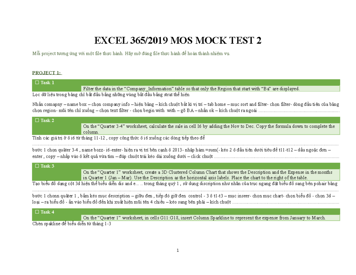[Excel 365-2019] Comprehensive MOS Mock Test 2 for Practice - Studocu