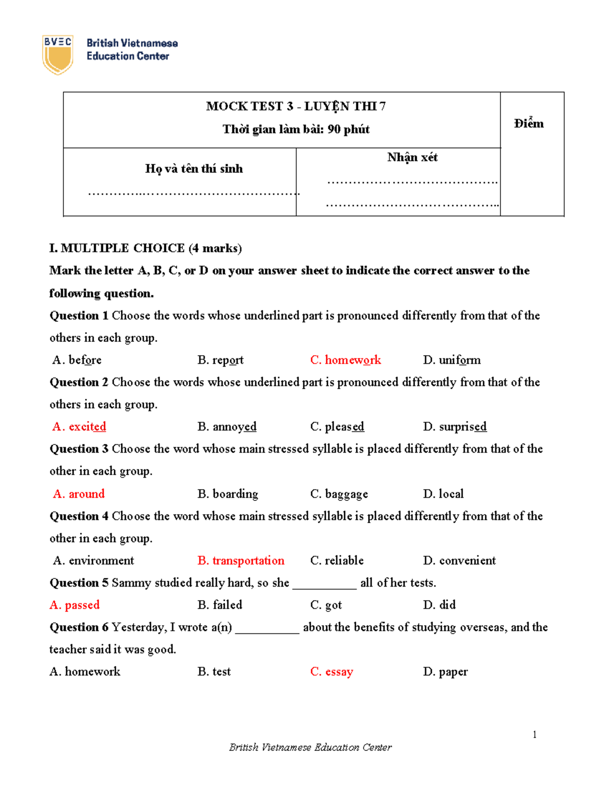 MOCK TEST 3 - English Proficiency Assessment - Studocu