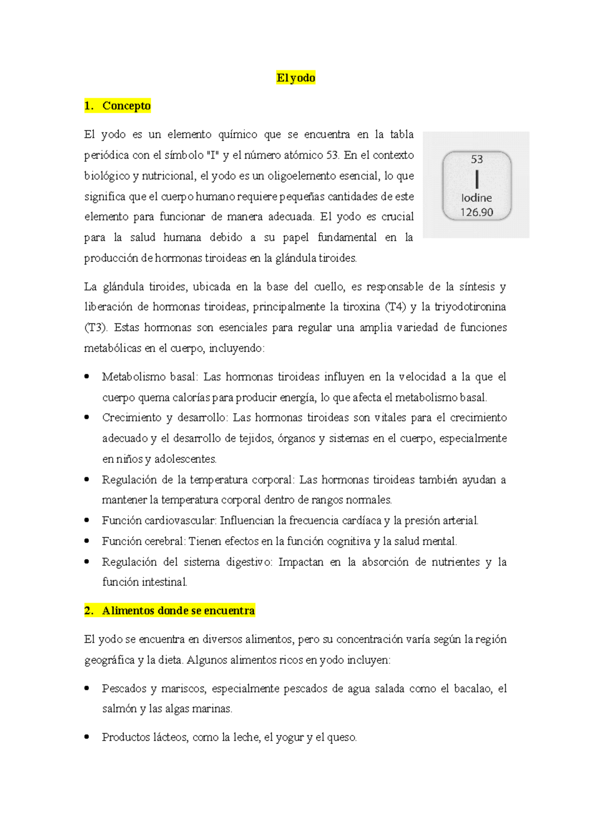 El yodo - nota - El yodo Concepto El yodo es un elemento químico que se ...