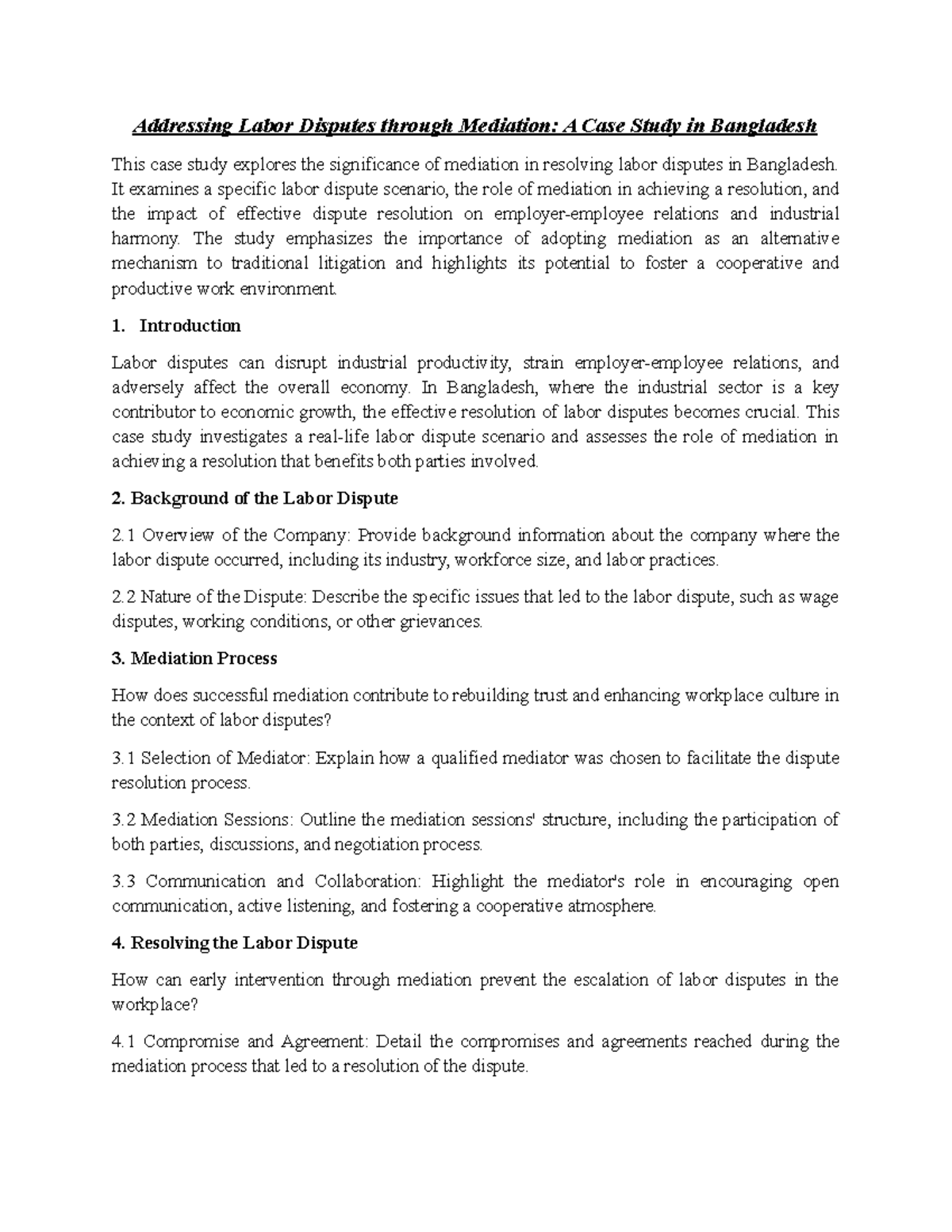 Labor Dispute Mediation: A Case Study on Bangladesh's 380 Structure ...