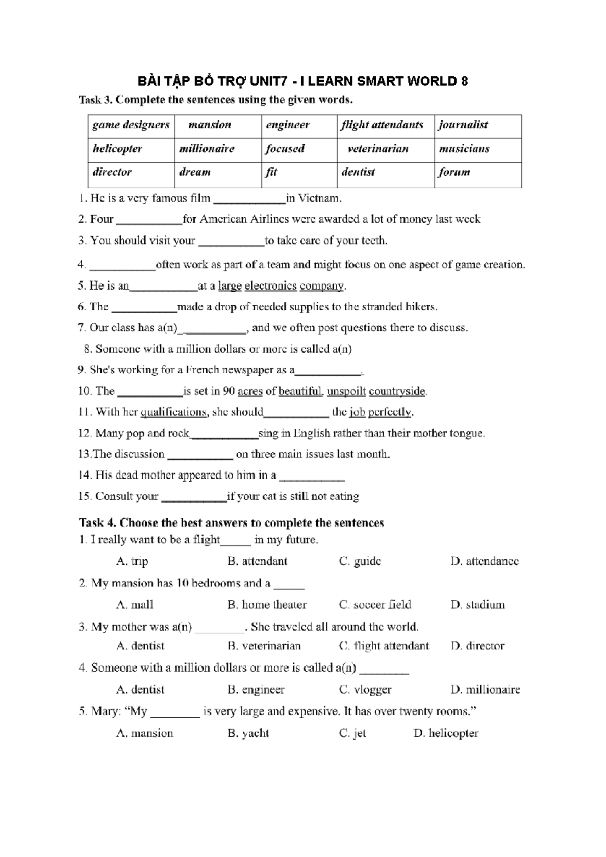 Btbd unit7 l8 - tiếng anh b1 - BÀI TẬP BỔ TRỢ UNIT7 - I LEARN SMART WORLD GRAMMAR LISTENING ...