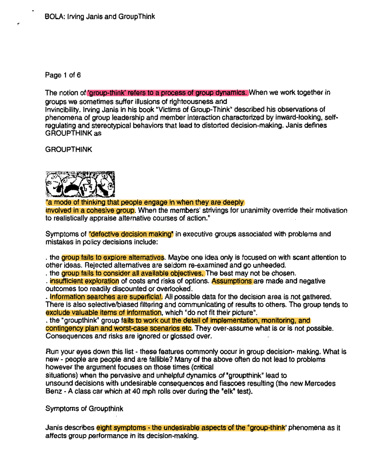 BOLA: Understanding Groupthink by Irving Janis - Key Insights - Studocu