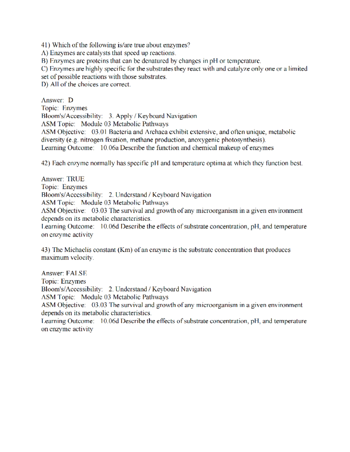 Microbiology 6423: Enzymes and Metabolic Pathways Test Bank - Studocu