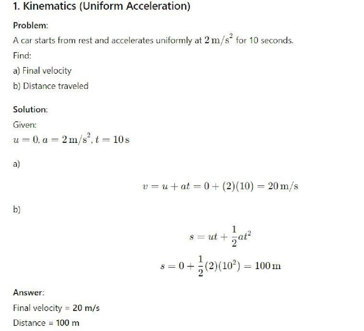 Kinematics (Uniform Acceleration) Problem Solutions - 26 01 24 - Studocu