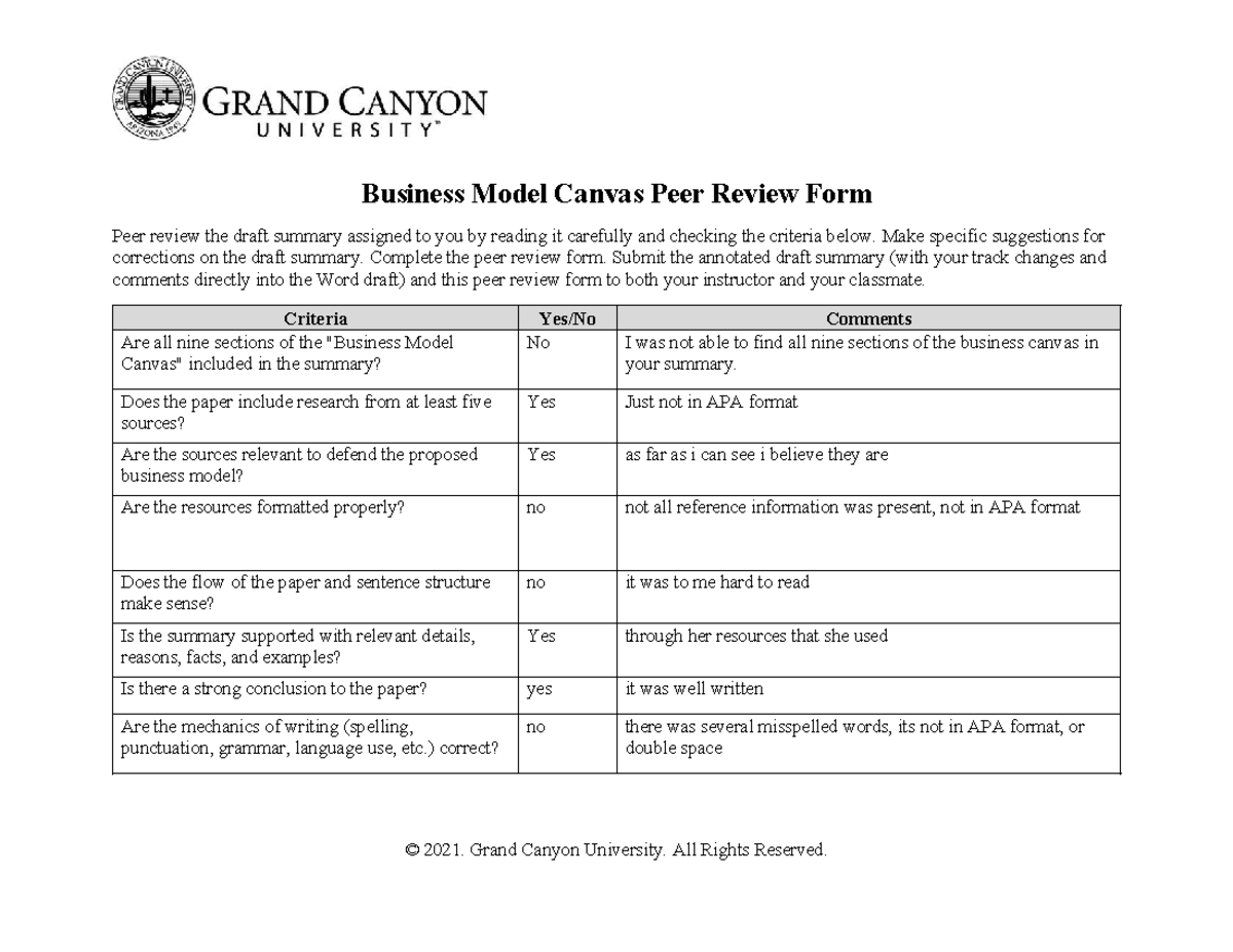 Copy of ENT-436-RS-T6-Business Model Canvas Peer Review - Business ...