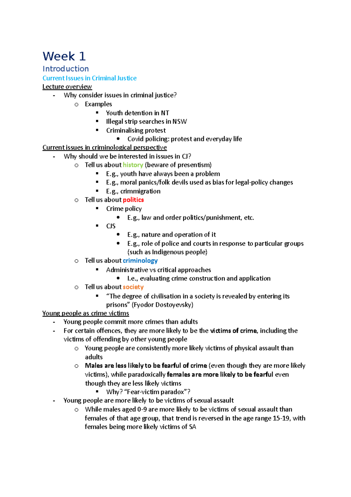 Week 1 - Week 1 notes for CRIM2603. Hope this gets you prepared for ...