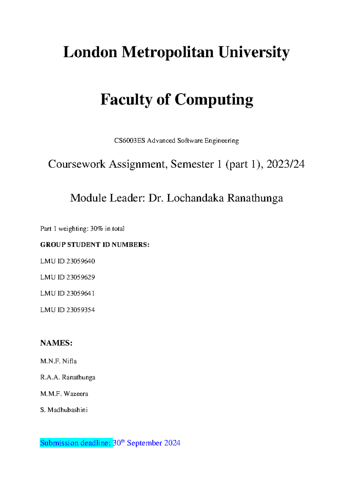 CS6003ES - Advanced Software Engineering Coursework 1 - City Taxi ...
