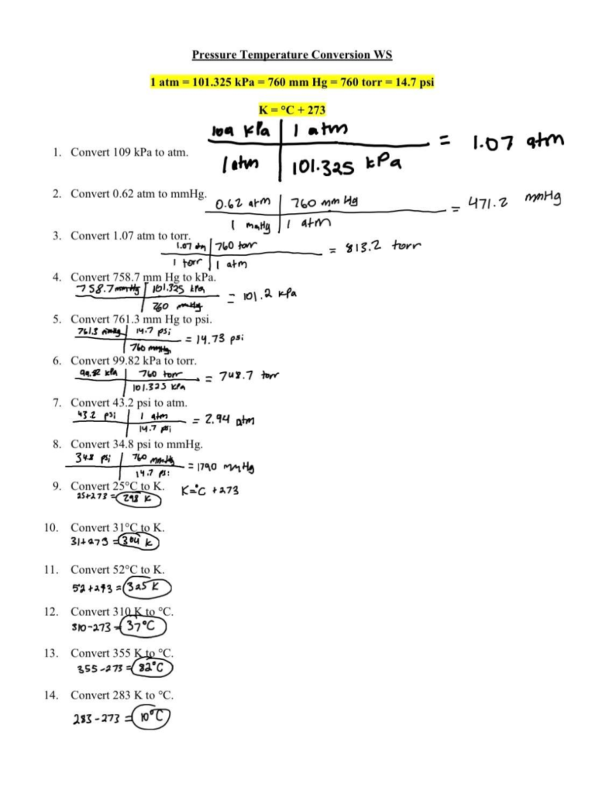 Pressure Temperature Conversion Worksheet 6.10.11 - Studocu
