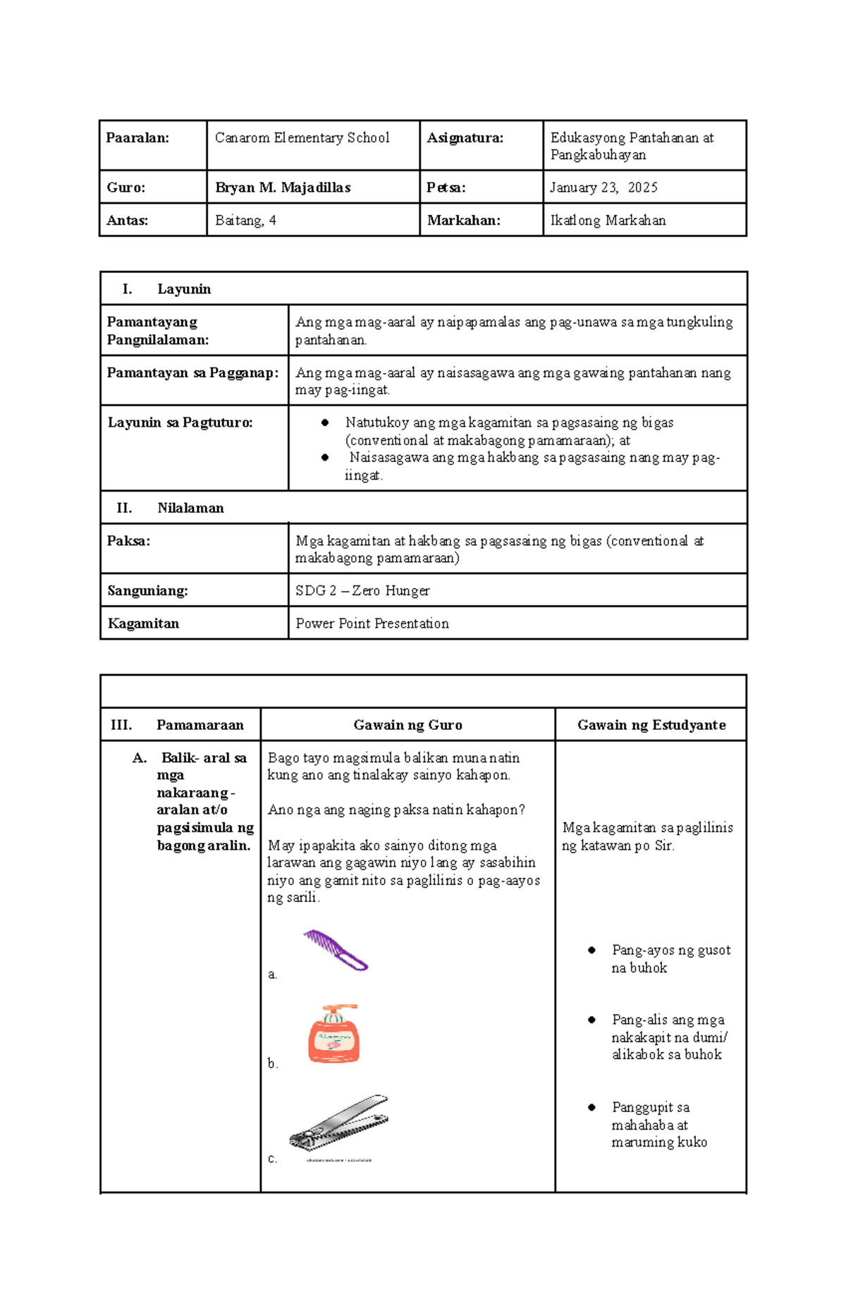 Banghay Aralin: Pagsasaing ng Bigas (EPP 4) - Ikatlong Markahan - Studocu