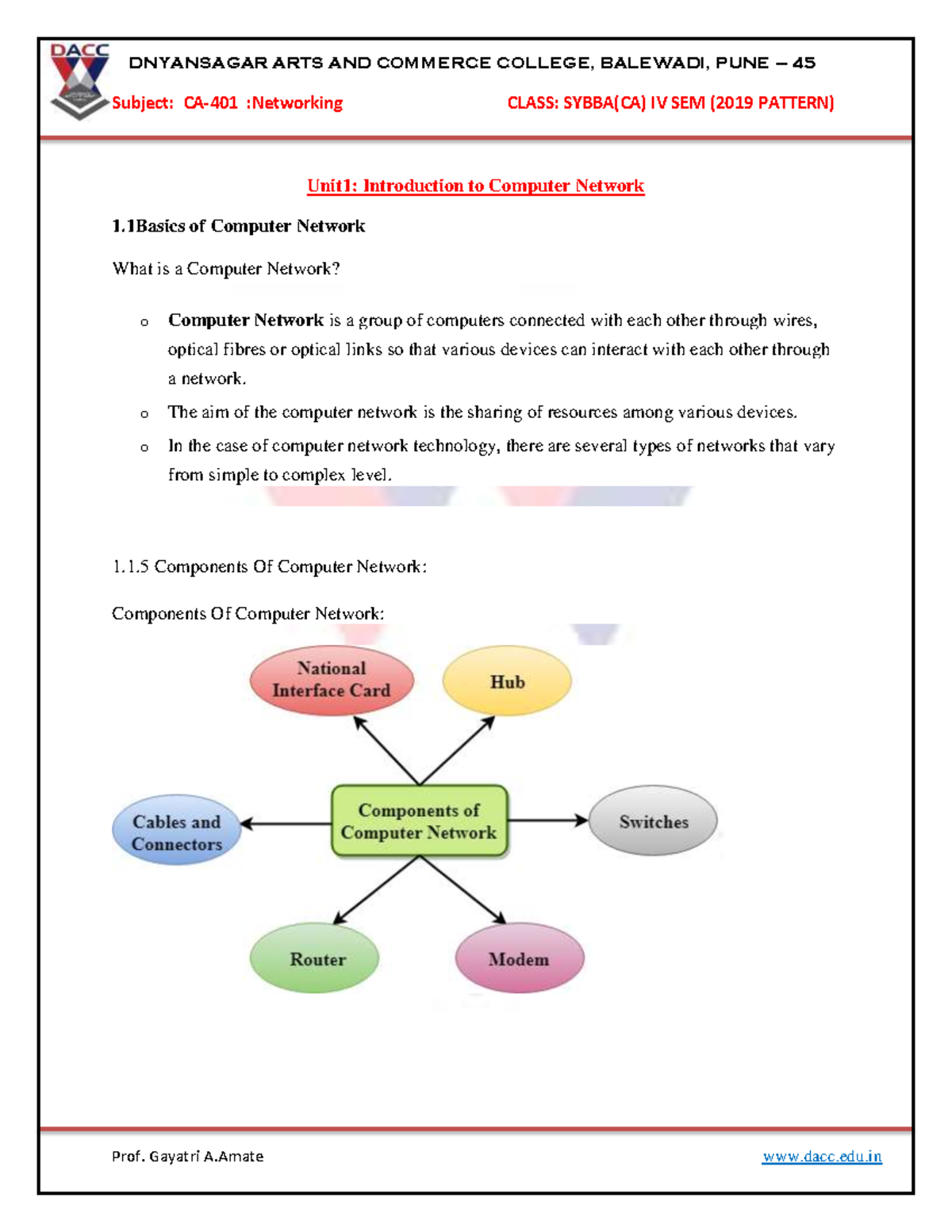 Computer-Networking Notes 2 - Subject: CA-401 :Networking CLASS: SYBBA ...