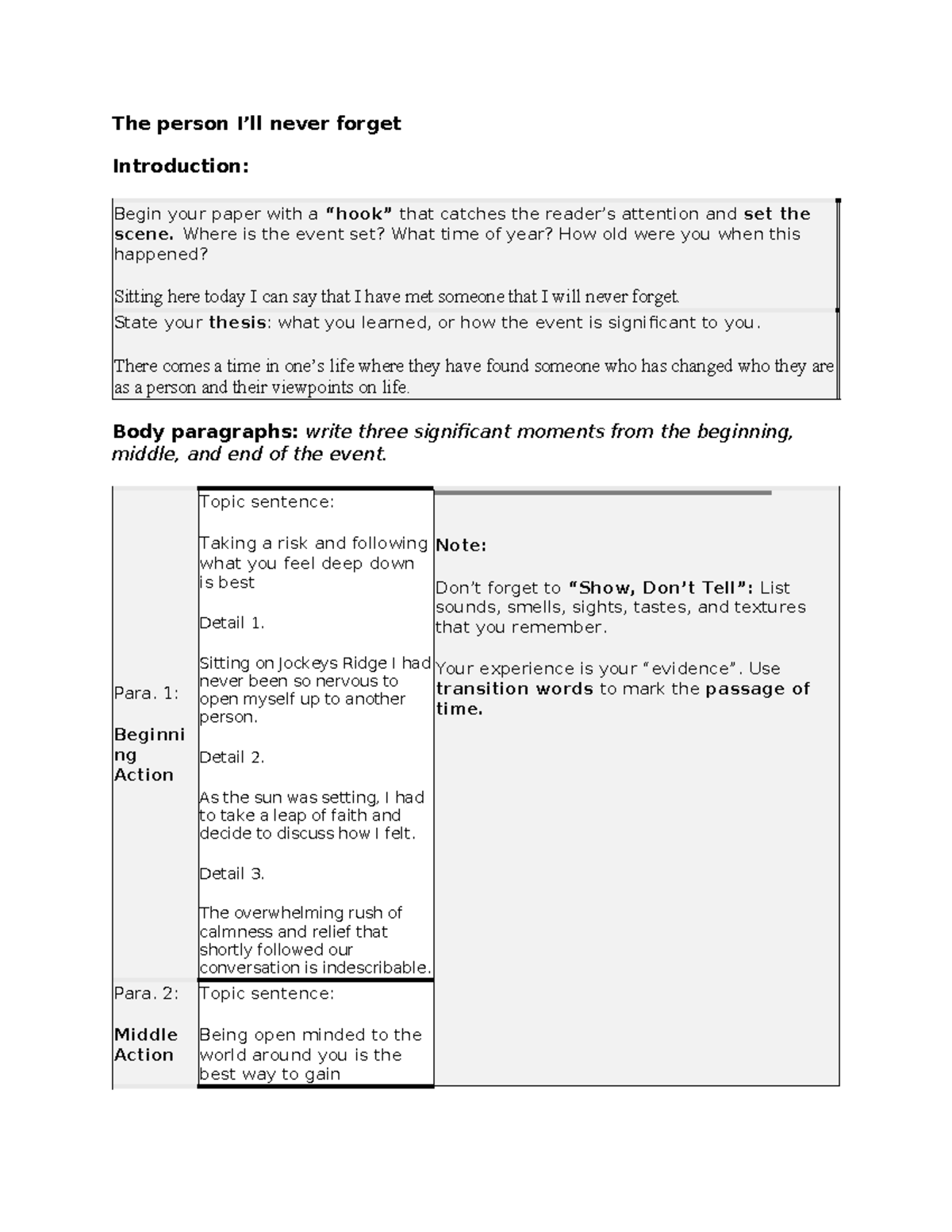 ENG 111 Narrative Essay Outline: A Person I'll Never Forget - Studocu