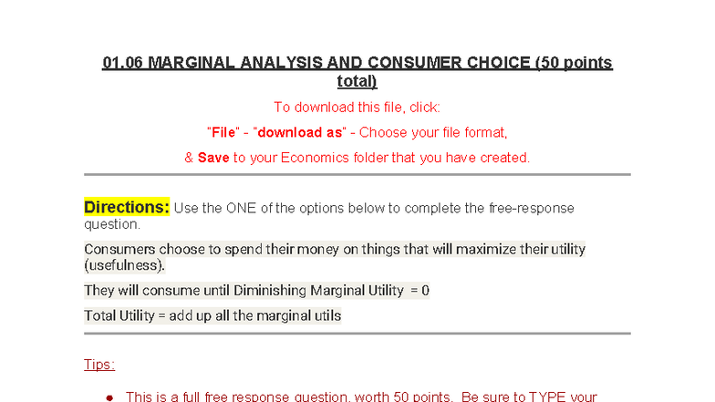 01.06 MARGINAL ANALYSIS & CONSUMER CHOICE – Free Response Guide - Studocu