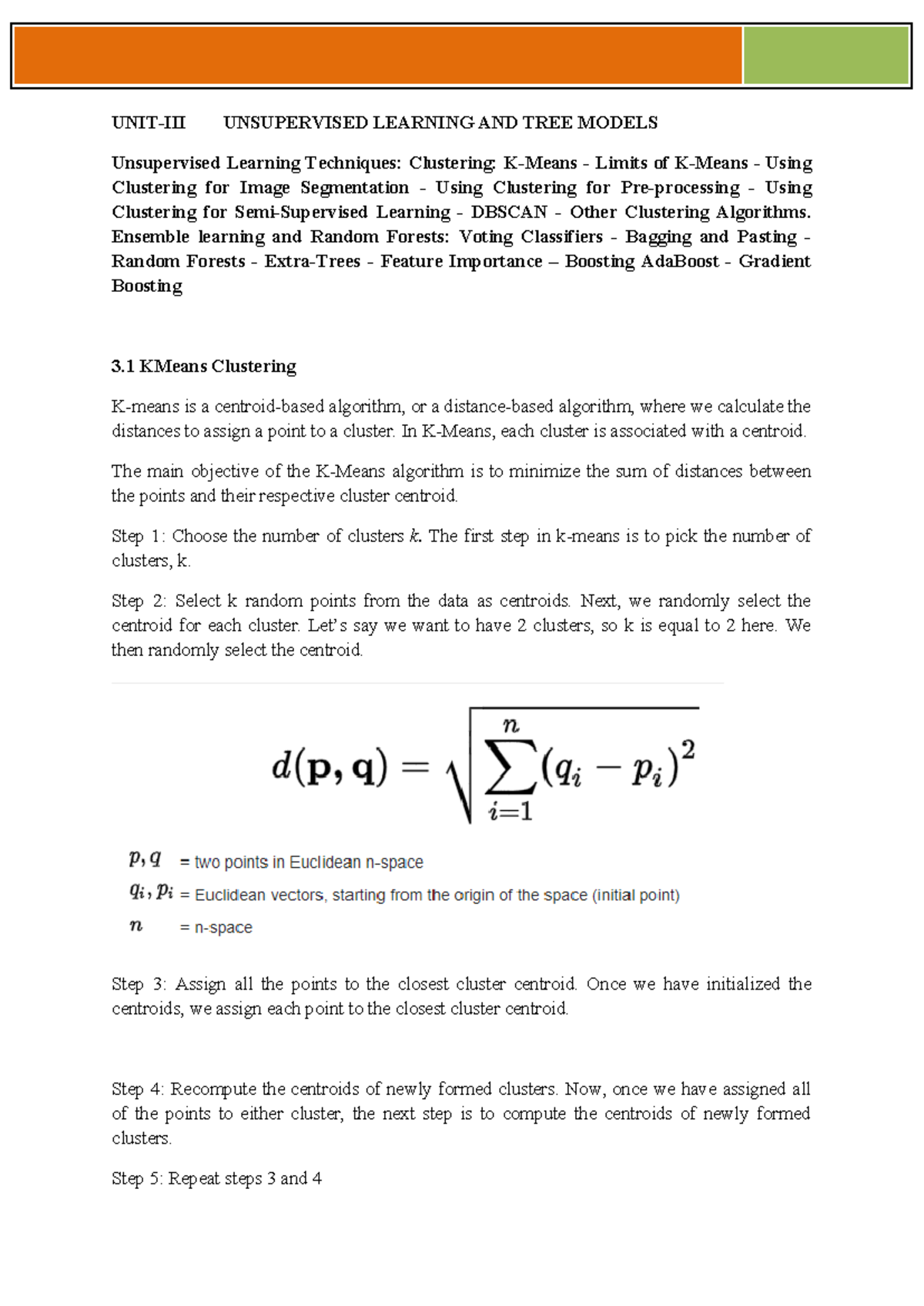 CS19P17 FOML U3 - Unsupervised Learning & Tree Models Overview - Studocu