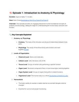 Anatomy and Physiology Crash Course Notes Overview (AP101) - Studocu