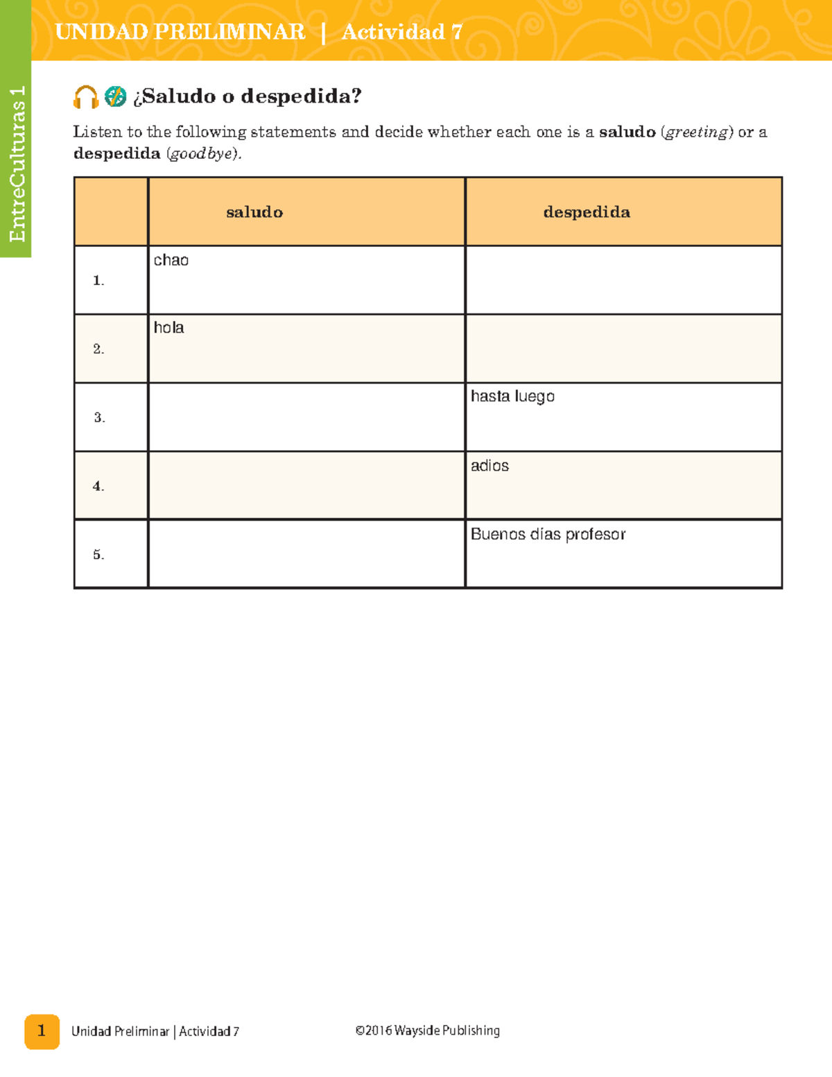 EC L1 U0 Actividad 7 -SE - a template - EntreCulturas 1 UNIDAD ...