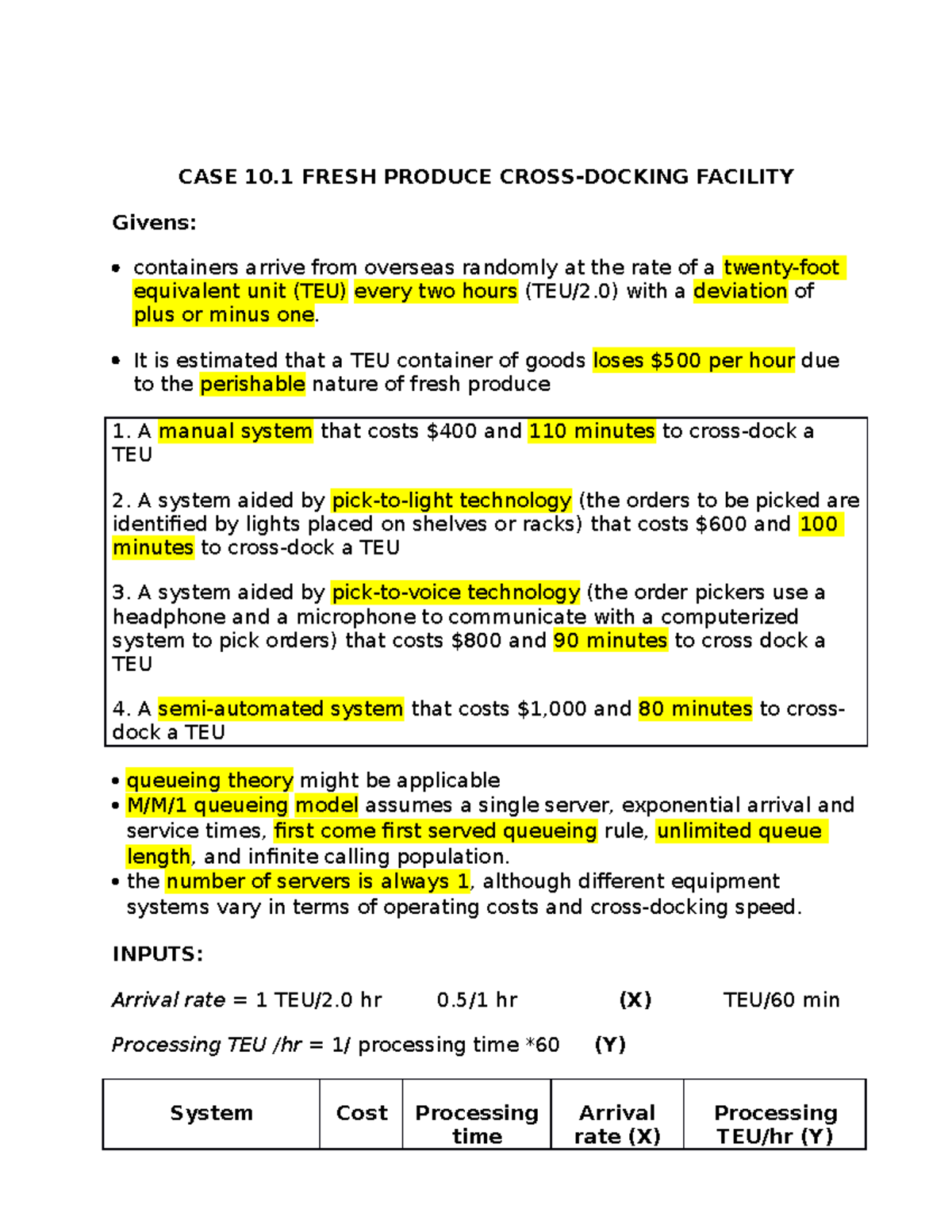 Case Study Analysis - DBA Level: Fresh Produce Cross-Docking Systems ...
