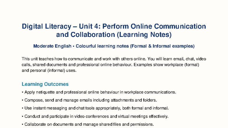 Digital Literacy Unit 4: Online Communication & Collaboration Notes ...