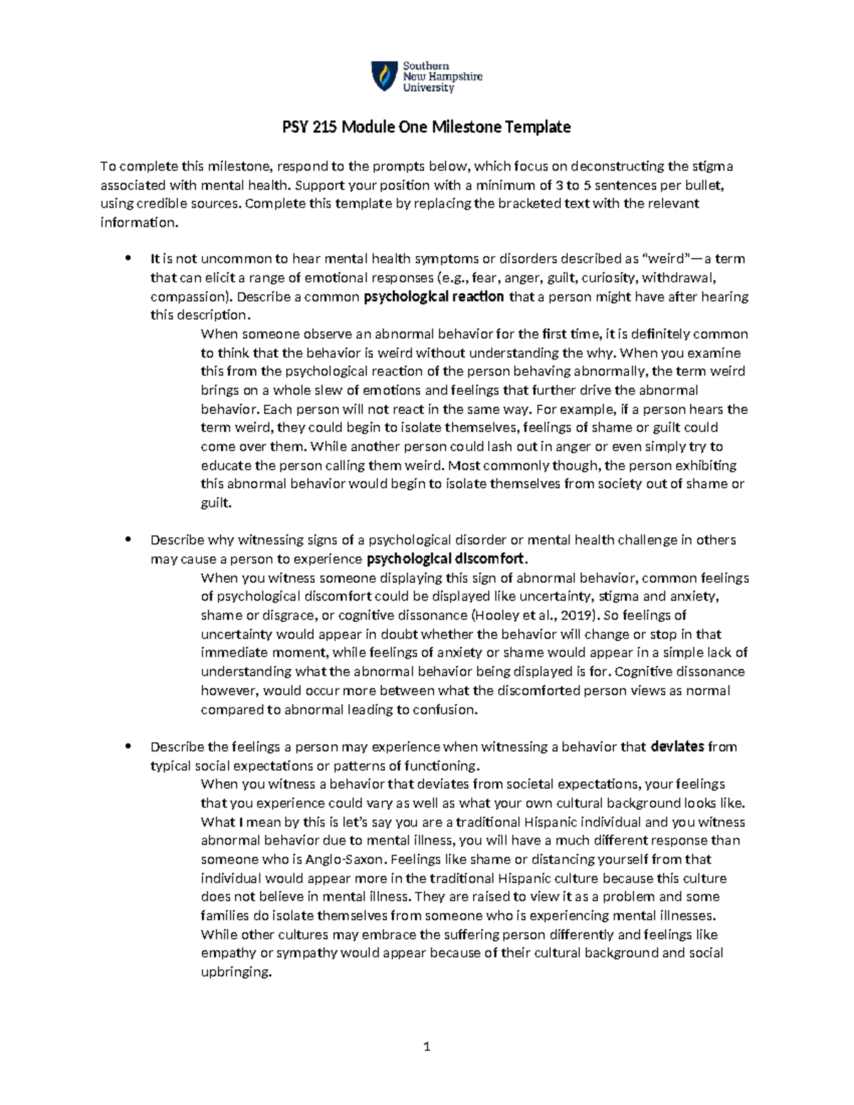 PSY 215 Module One Milestone: Deconstructing Mental Health Stigma - Studocu