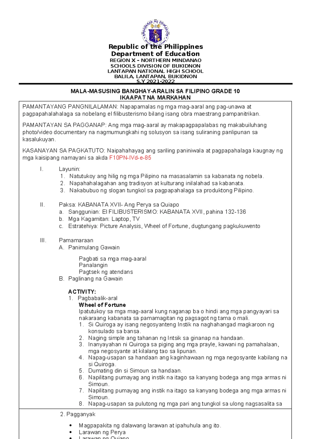 Masusing Banghay Aralin sa Filipino 7: Mga Uri ng Tunggalian - Studocu