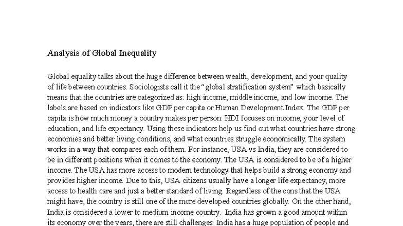 Analysis of Global Inequality: Core vs Peripheral Countries - Studocu