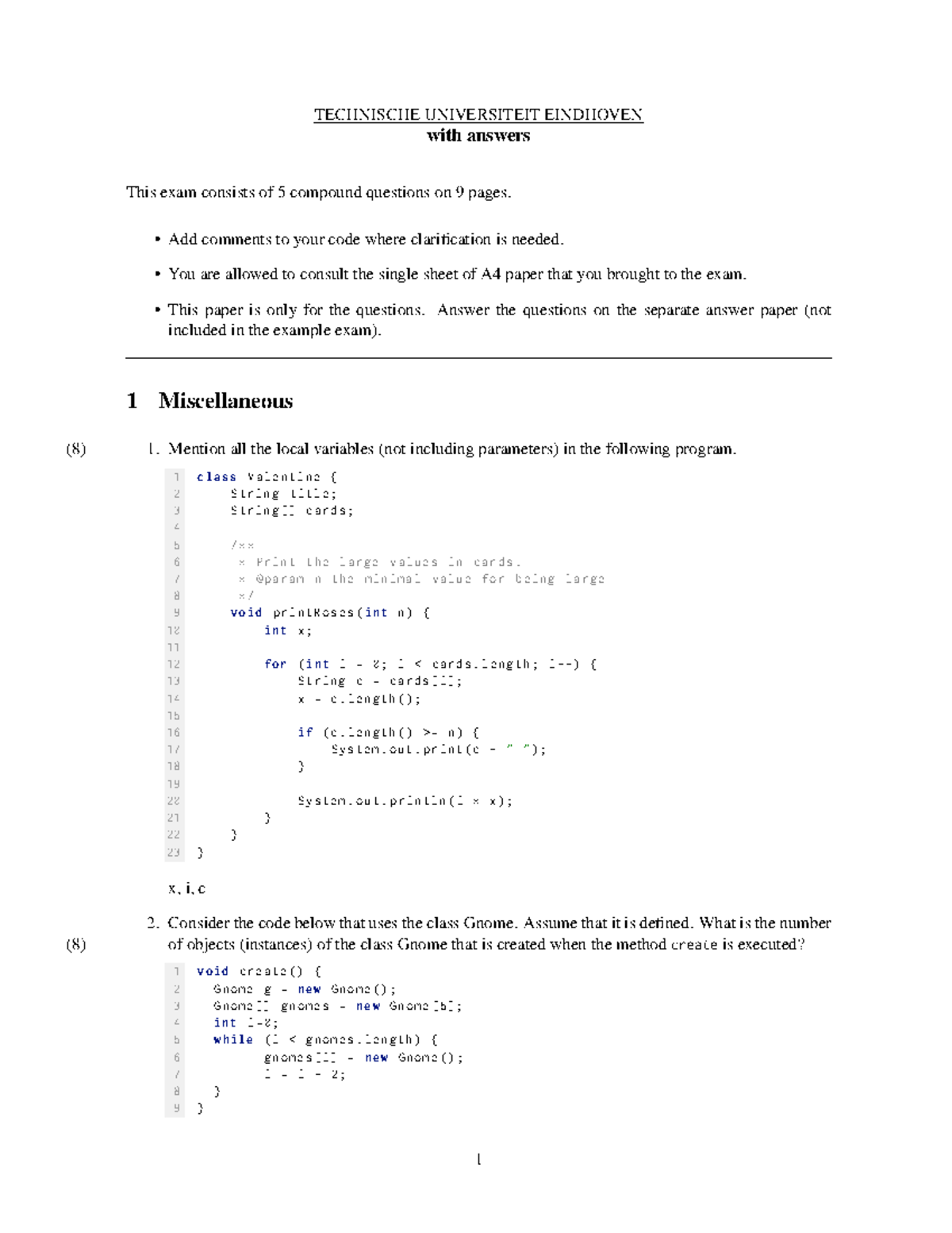 2ip90 example exam Answers - TECHNISCHE UNIVERSITEIT EINDHOVEN with answers This exam consists ...
