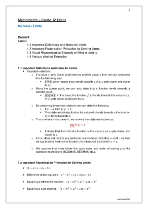 Math IEB Formula Sheet - Grade 12 Mathematics Paper I Notes - Studocu