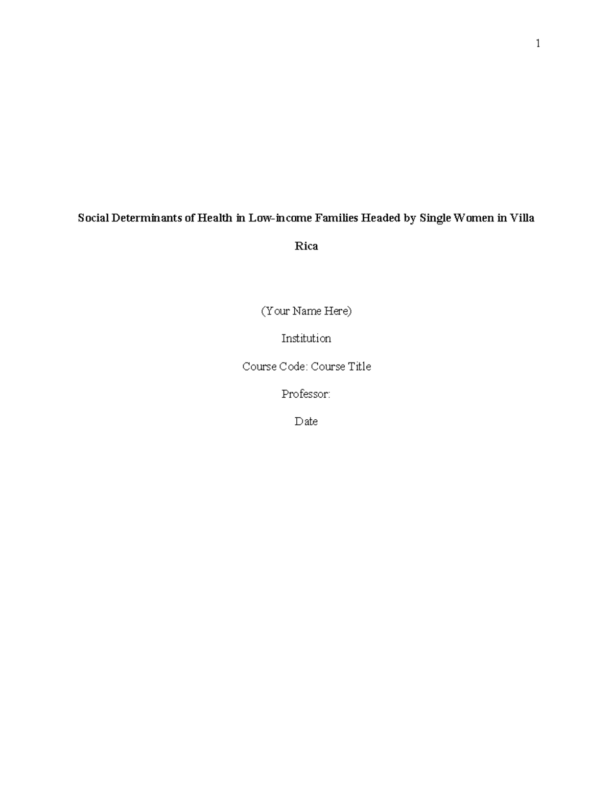 Social Determinants of Health in Single-Headed Families in Villa Rica ...