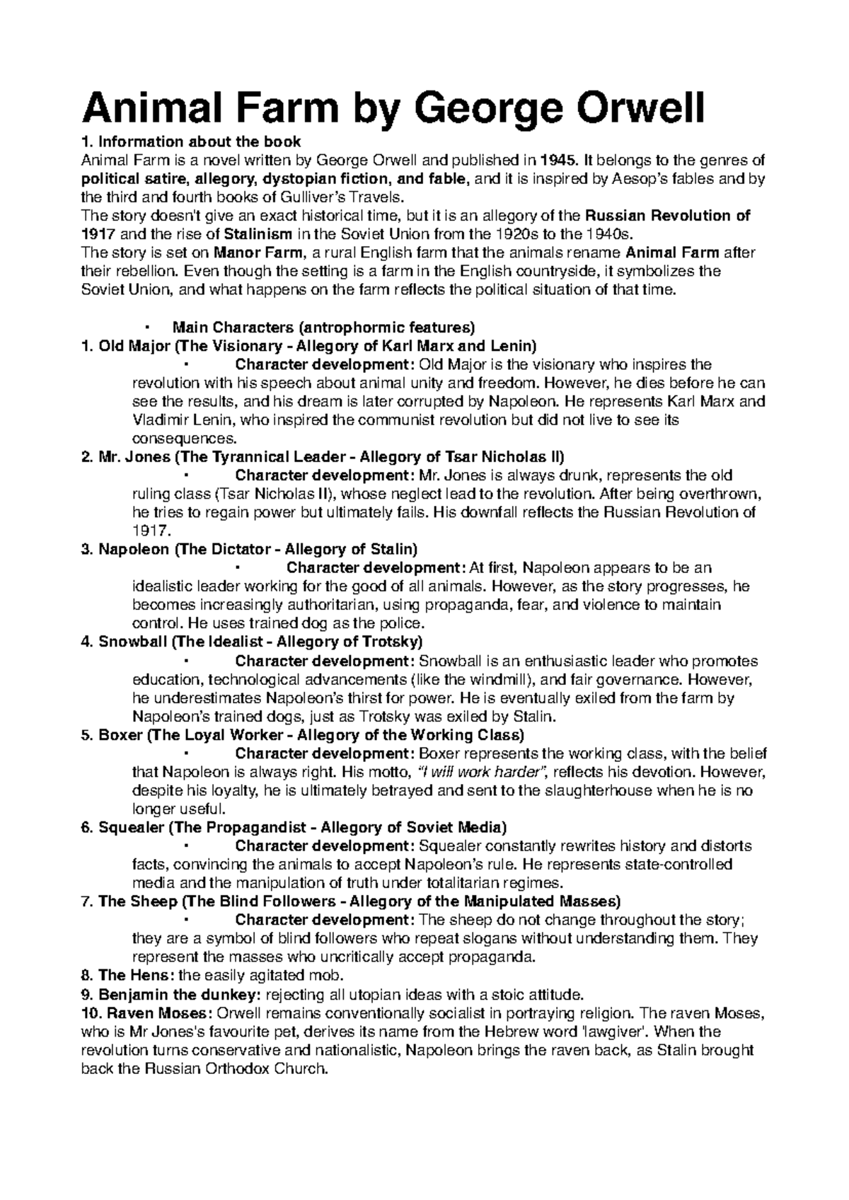 Animal Farm Analysis: Characters & Allegories in Orwell's Work - Studocu