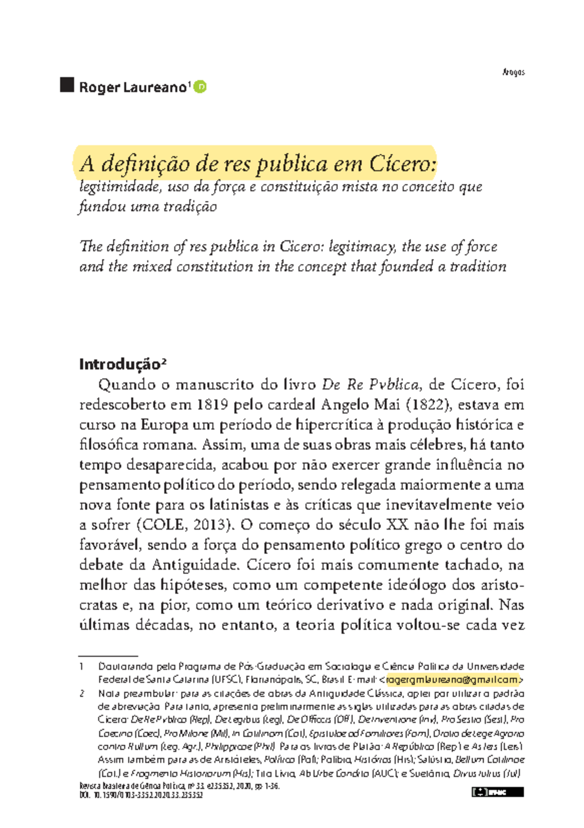 A Definição de Res Publica em Cícero: Legitimidade e Poder na Tradição ...