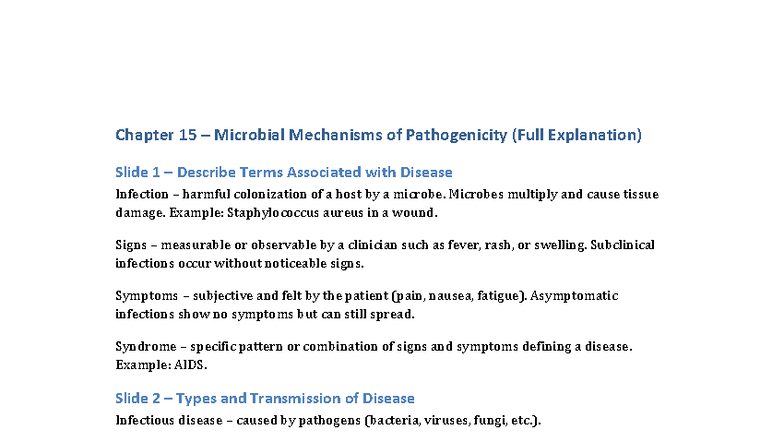 Chapter 15 Microbial Mechanisms of Pathogenicity: Detailed Tutor Notes ...