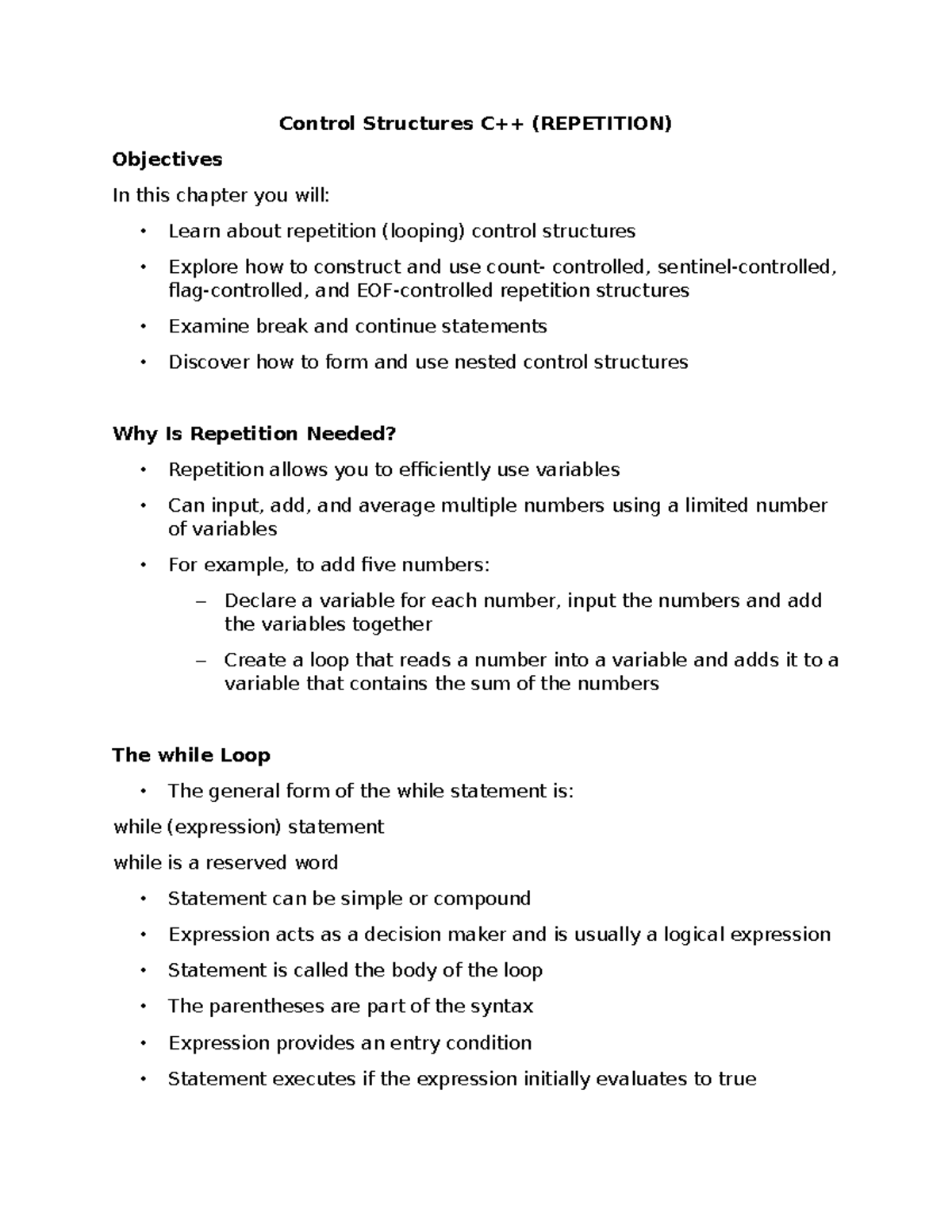 Control Structures C++ (Repetition) - Control Structures C++ ...
