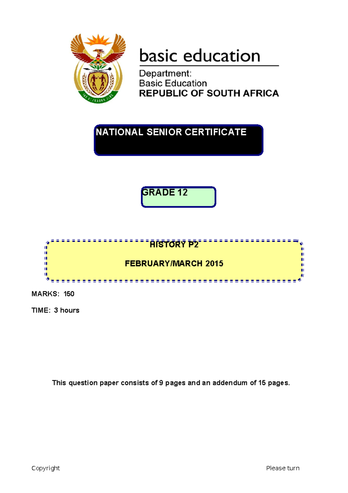 History P2 - Grade 12 NSC 2015 Exam Paper with Marking Guidelines - Studocu