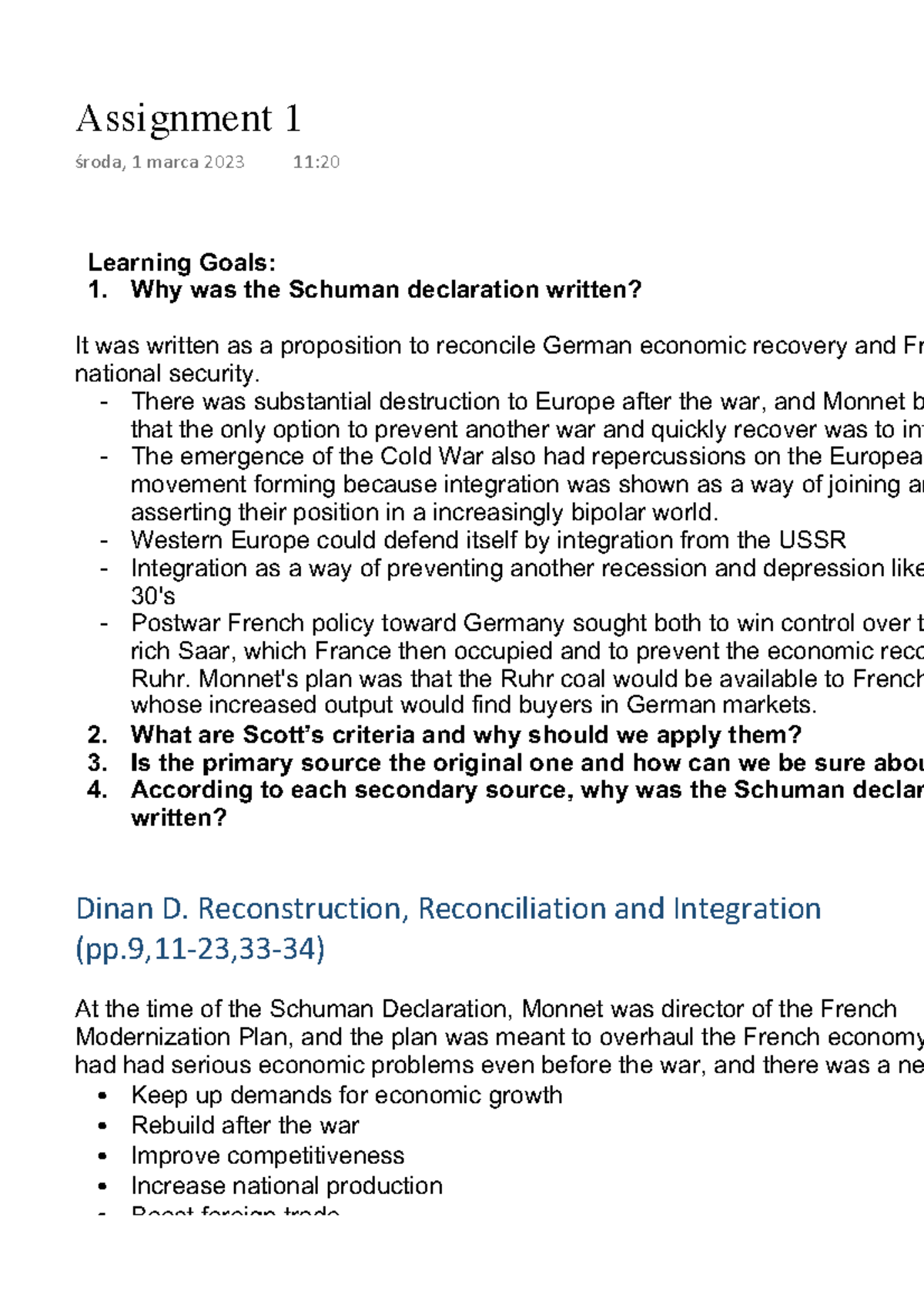 Assignment 1 - EU Origins and Evolution: Schuman Declaration Analysis ...