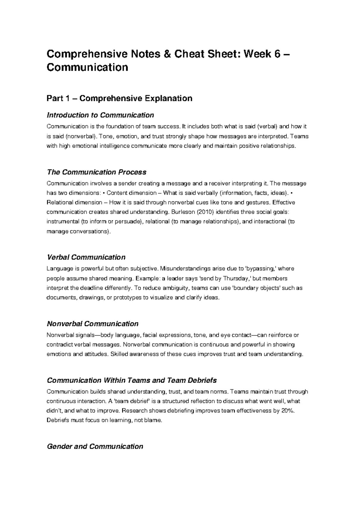 Communication Week 6 Notes: Key Concepts and Strategies - Studocu