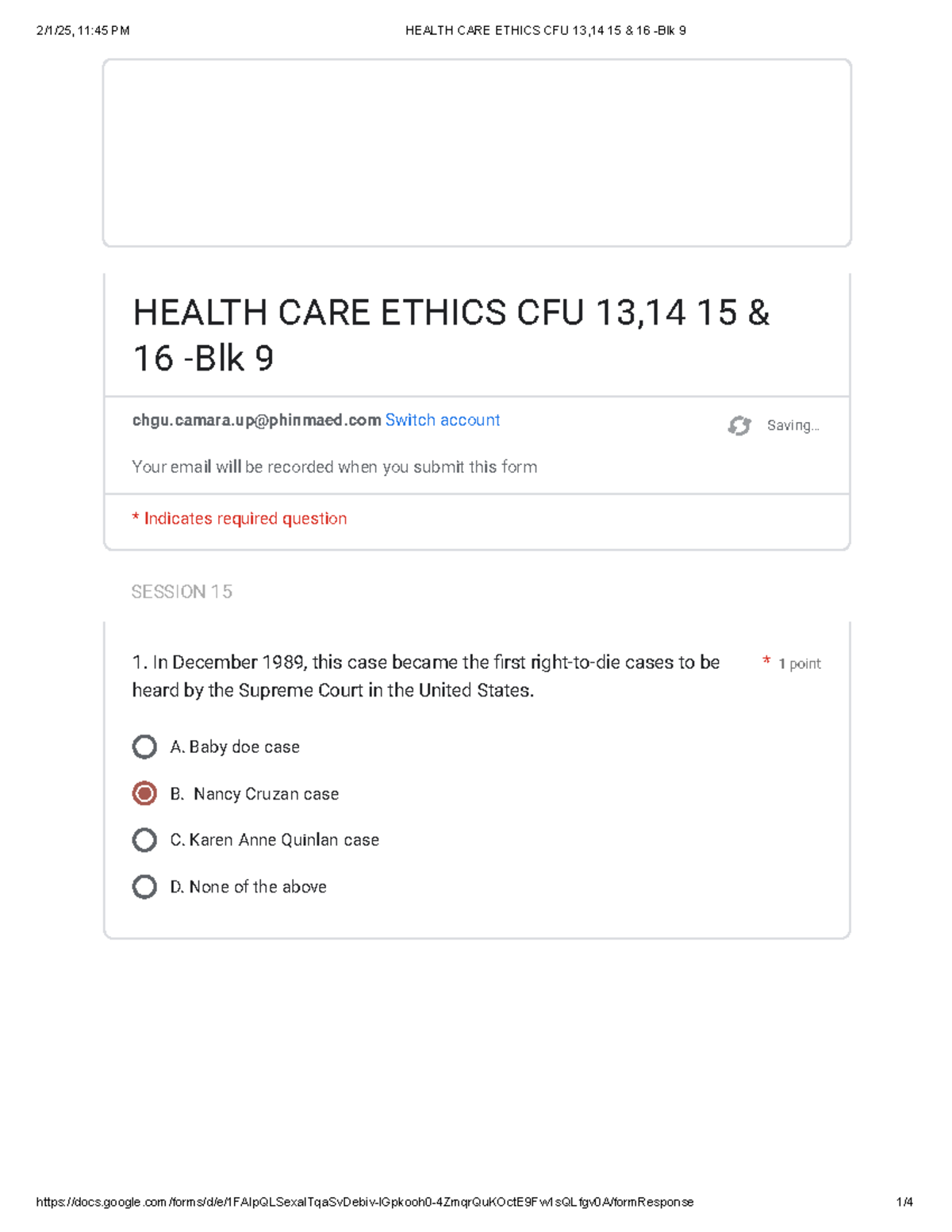 Health Care Ethics Review CFU 15 - Case Studies & Key Concepts - Studocu