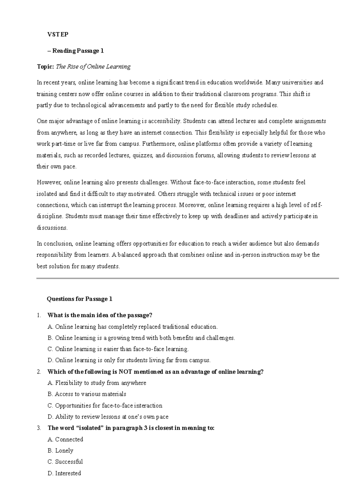 IE7 Reading VSTEP: The Rise of Online Learning and Urban Green Spaces ...