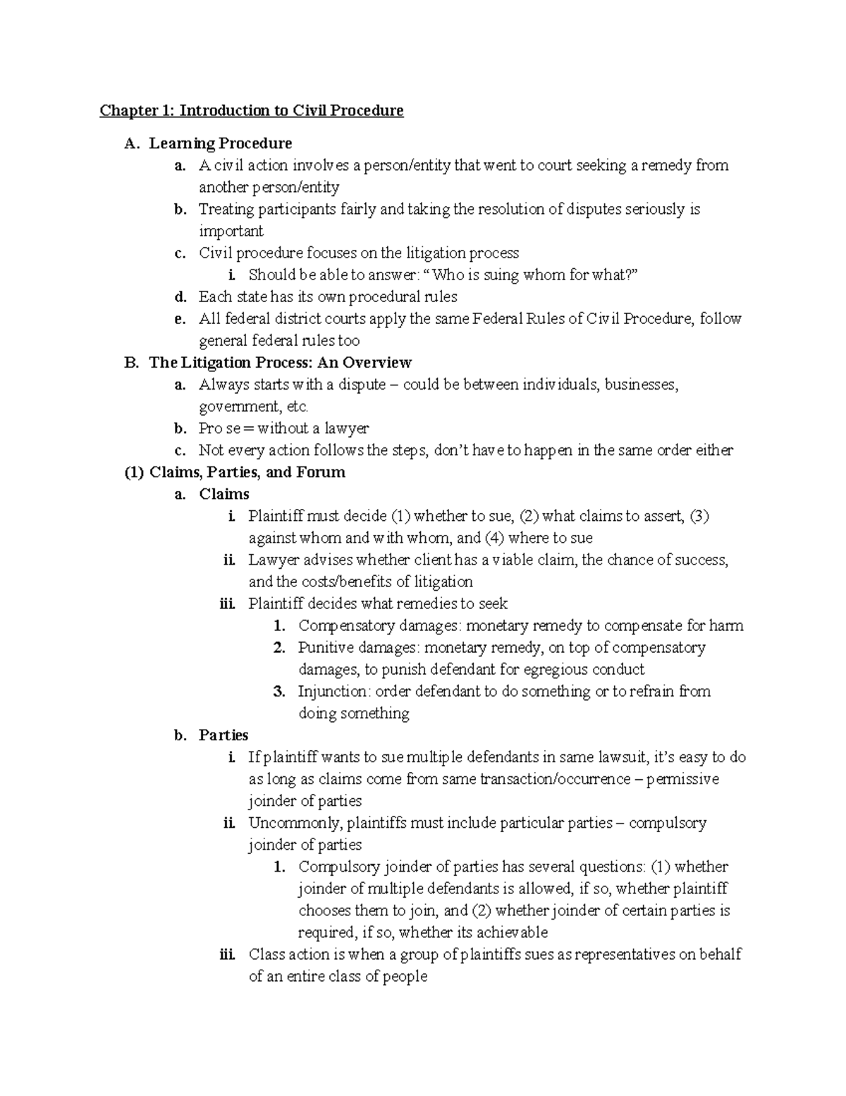 Civil Procedure (LAW 101): Chapter 1 - Introduction and Overview - Studocu