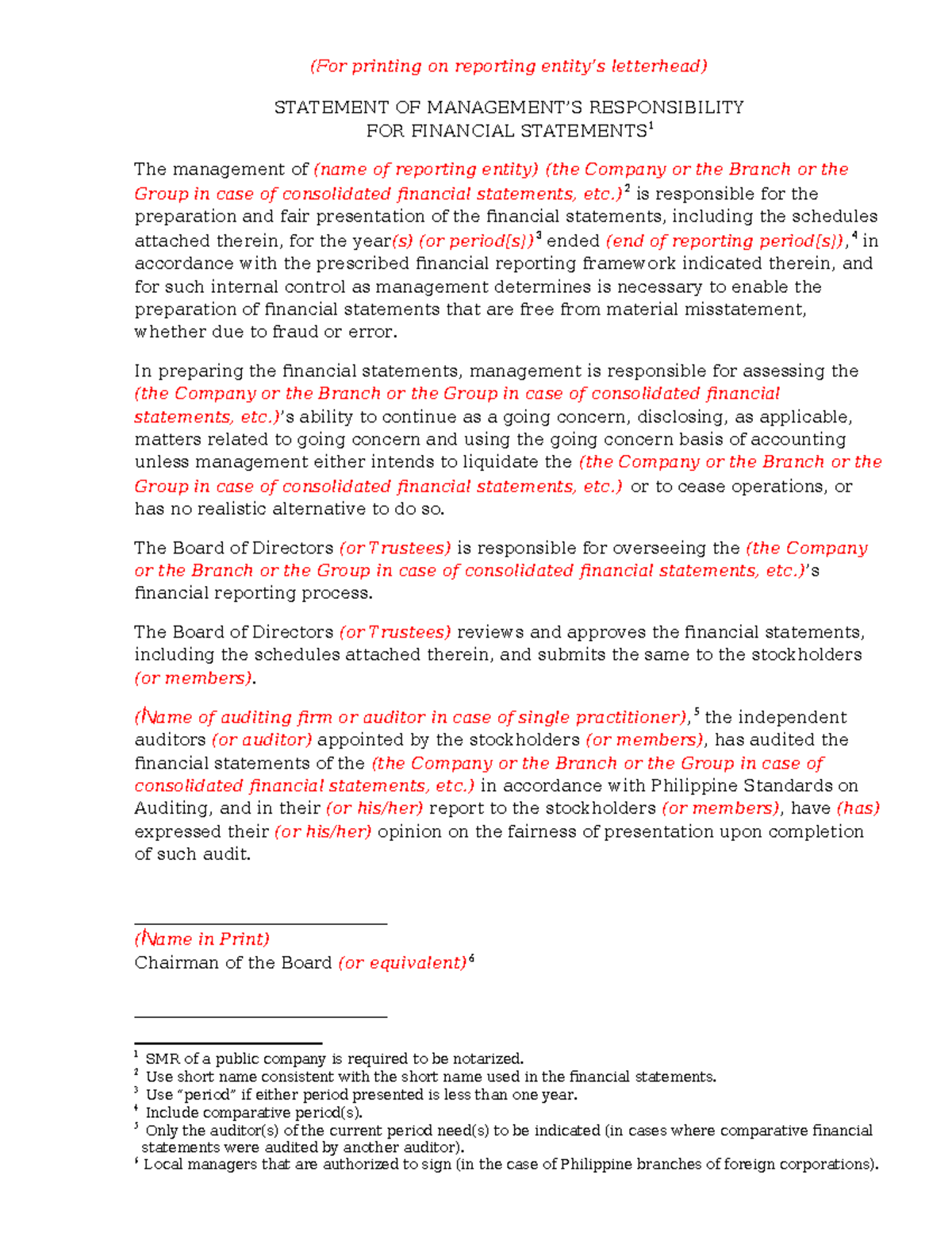 Revised Statement of Responsibility for Financial Statements - Studocu