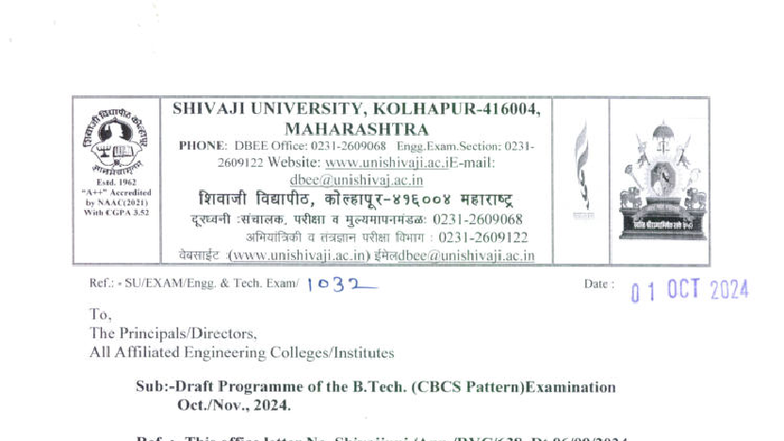 B.Tech. (CBCS) Examination Programme - October 2024 - Studocu