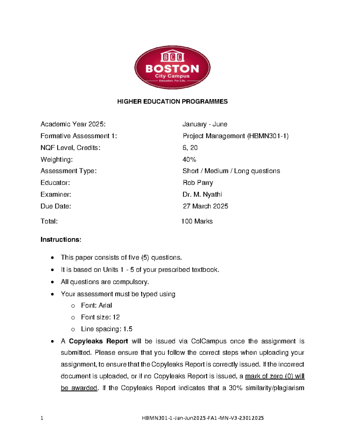 HBMN301 1 Jan Jun2025 FA1 MN V3 23012025 - HIGHER EDUCATION PROGRAMMES ...