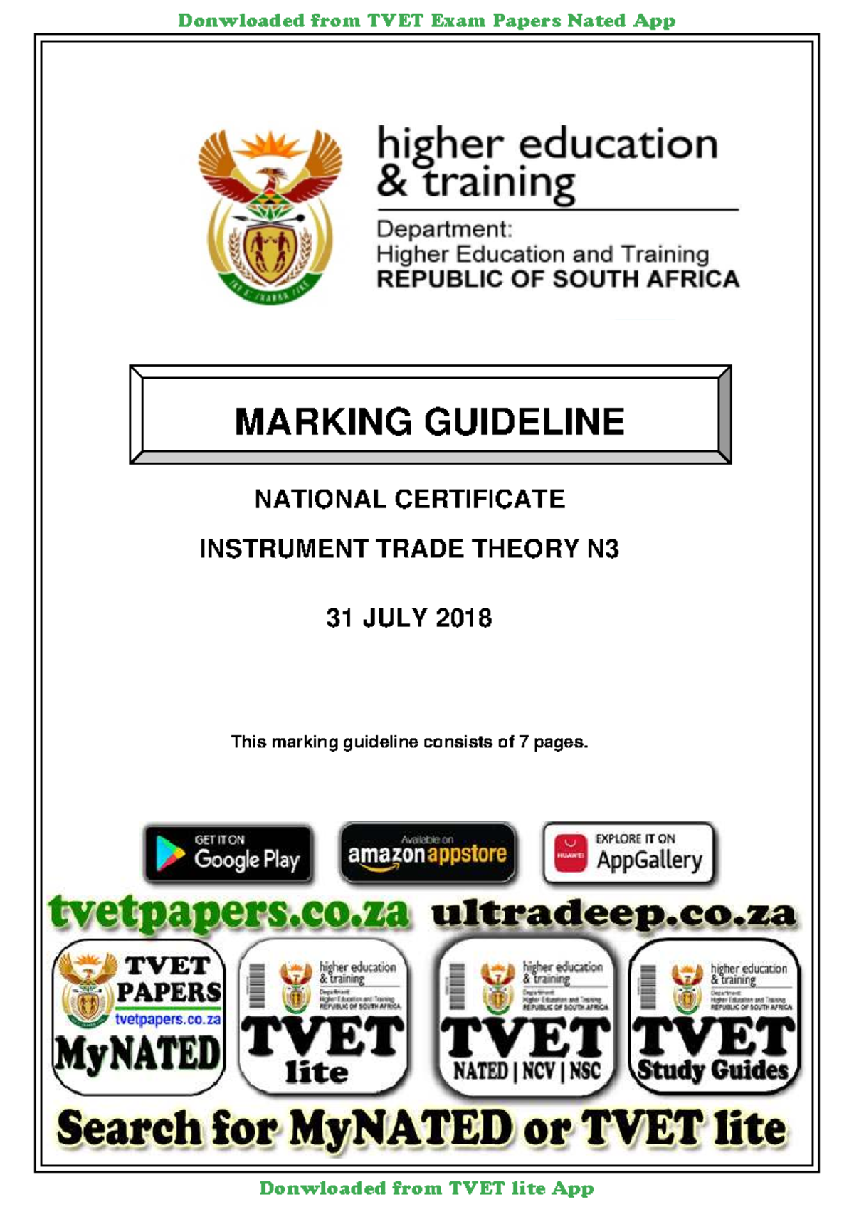 N3 Instrument Trade Theory - July 2018 Marking Guideline Memo - Studocu