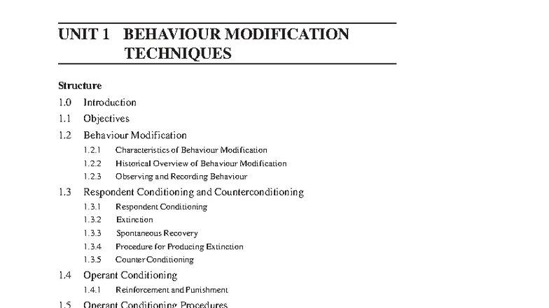 UNIT 1: BEHAVIOUR MODIFICATION TECHNIQUES - A DETAILED OVERVIEW - Studocu