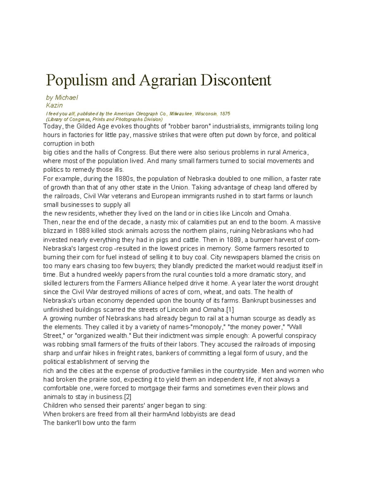 Populism and Agrarian Discontent: Insights from the Gilded Age - Studocu