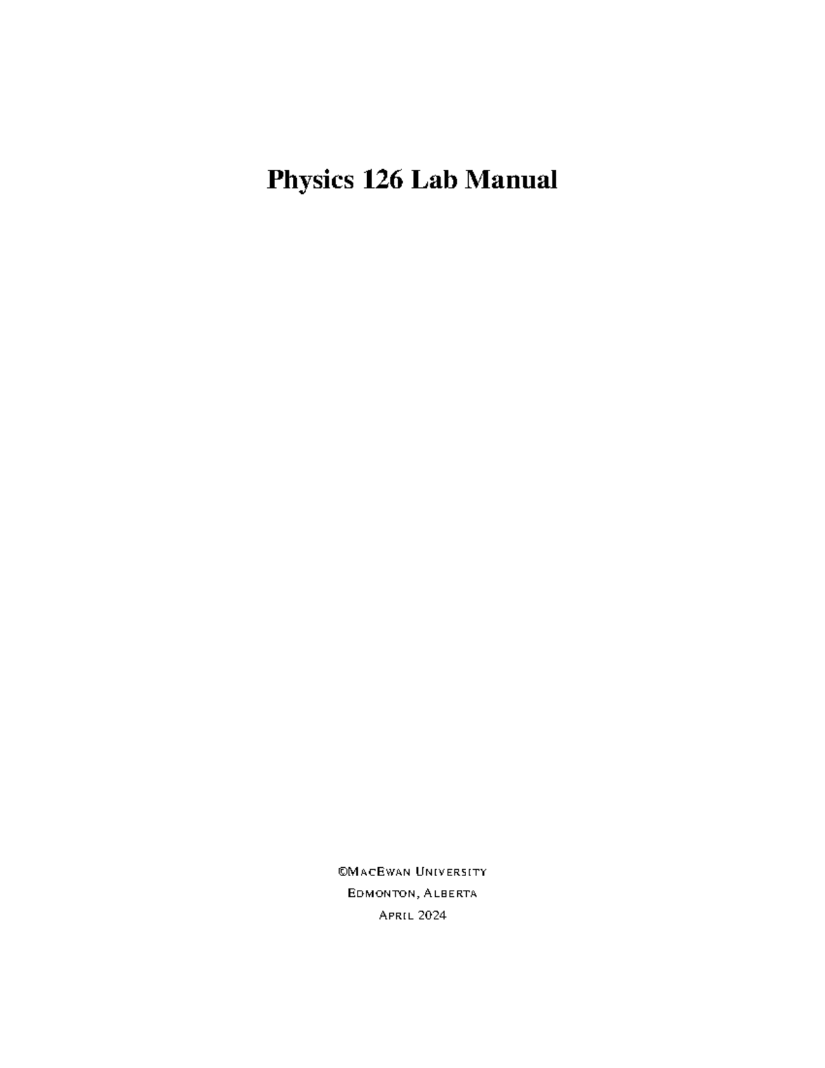 PHYS 126 Lab Manual: Experiments and Guidelines for Spring 2024 - Studocu