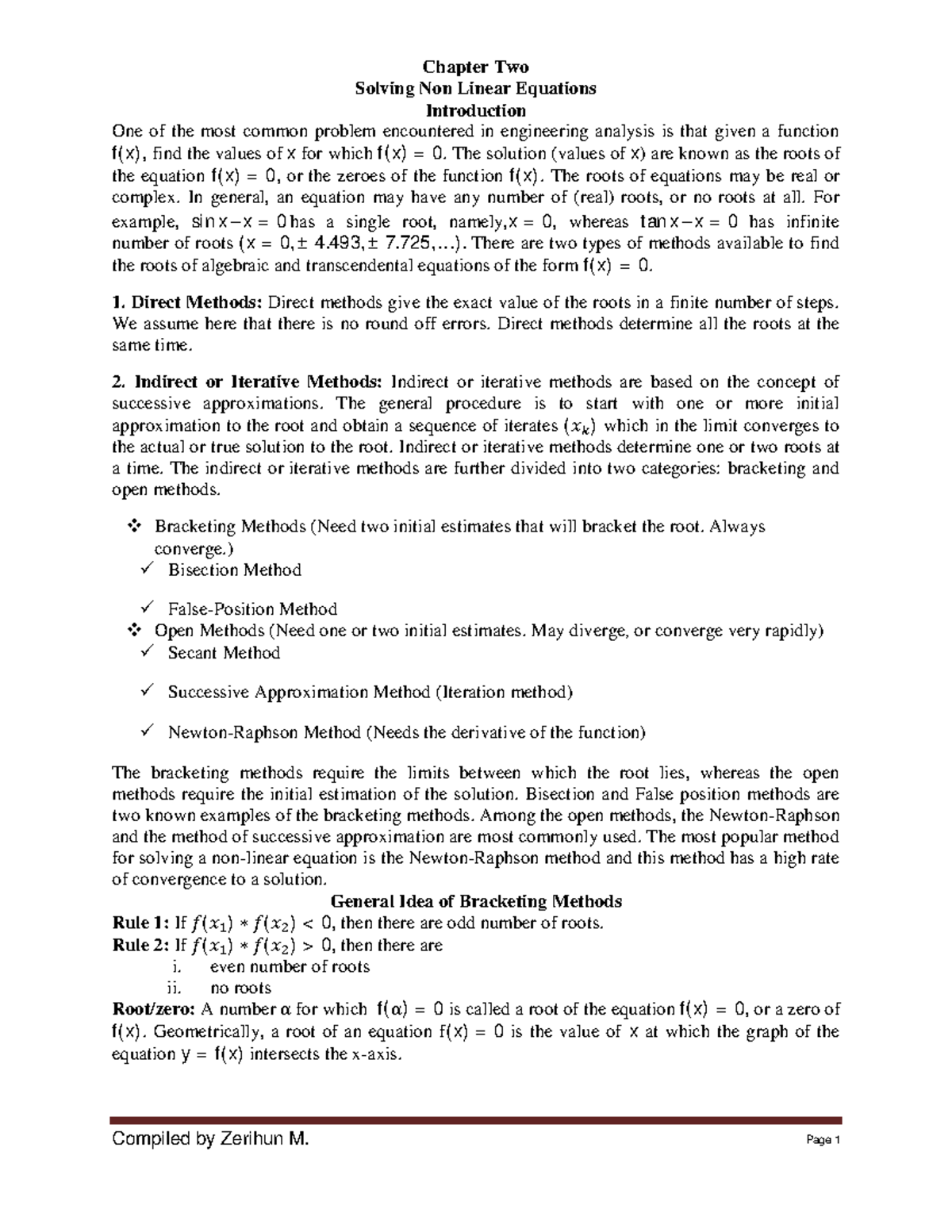 Numerical Analysis (Course Code: NA 101) - Chapter 2: Non-Linear ...