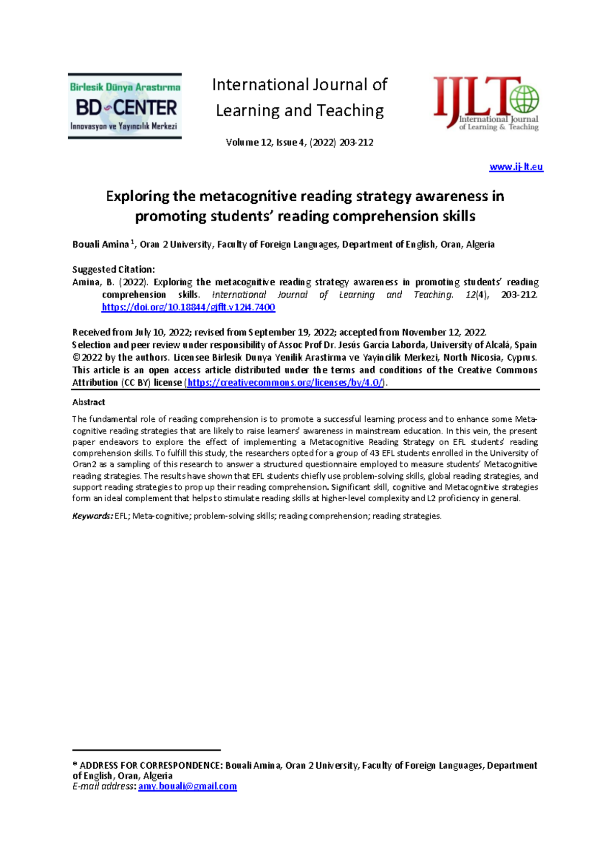 Exploring the metacognitive reading strategy aware - International ...