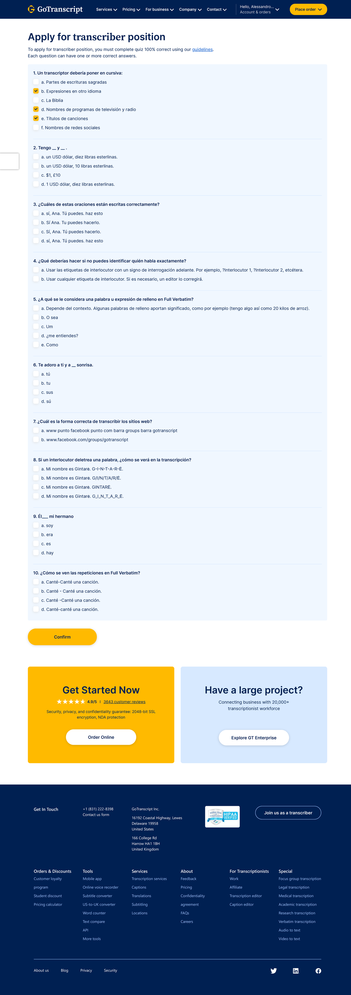 Transcriber Position Quiz Guide for Go Transcript - Studocu