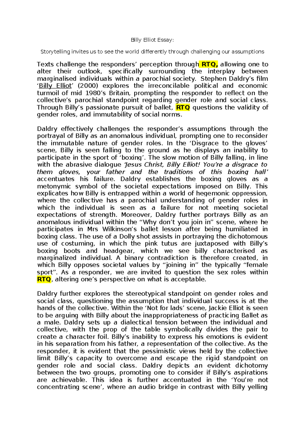 Billy Elliot Essay: Analyzing Gender Roles & Social Class in Film ...