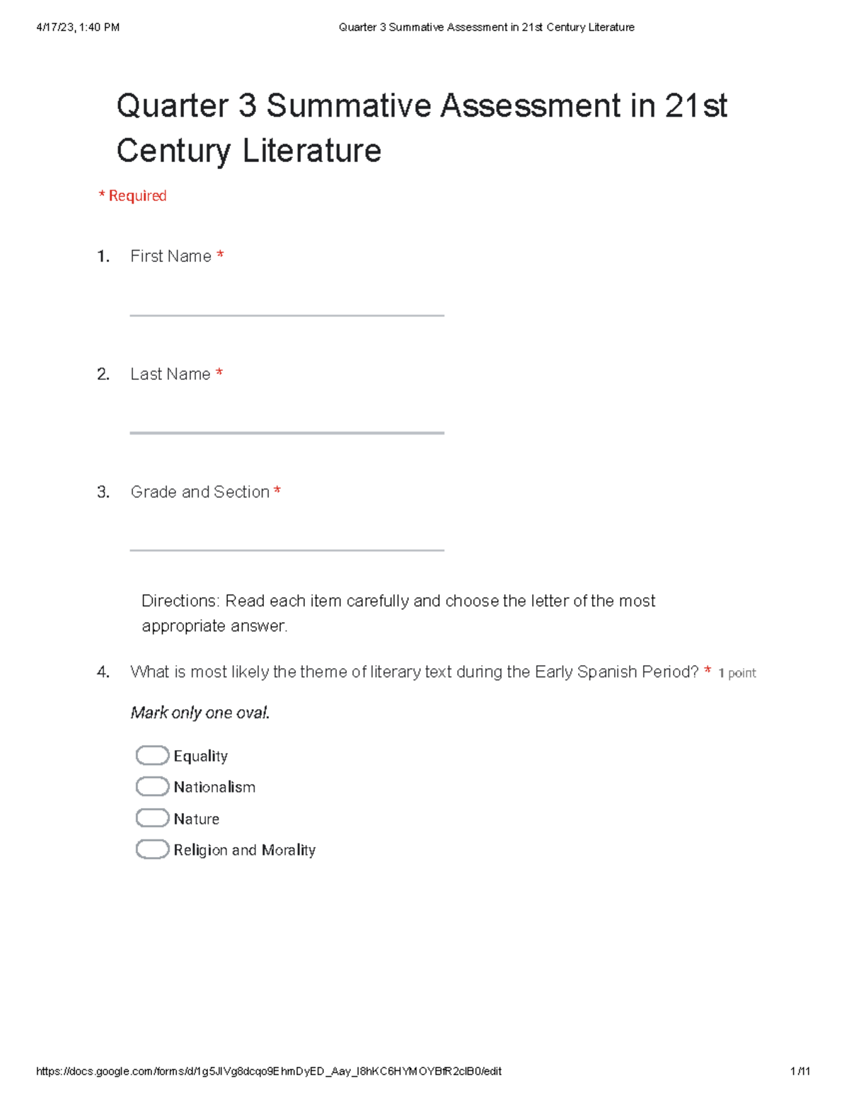 Quarter 3 Summative Assessment in 21st Century Literature - Studocu