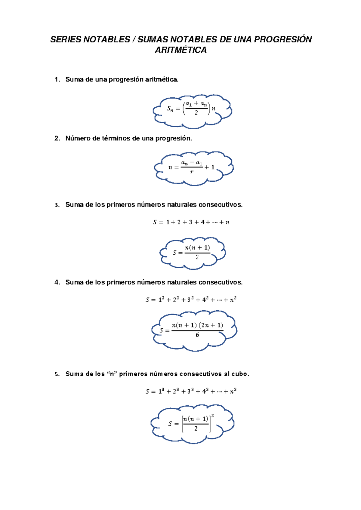 Sumas Notables DE UNA Progresion Aritmetica - SERIES NOTABLES / SUMAS ...